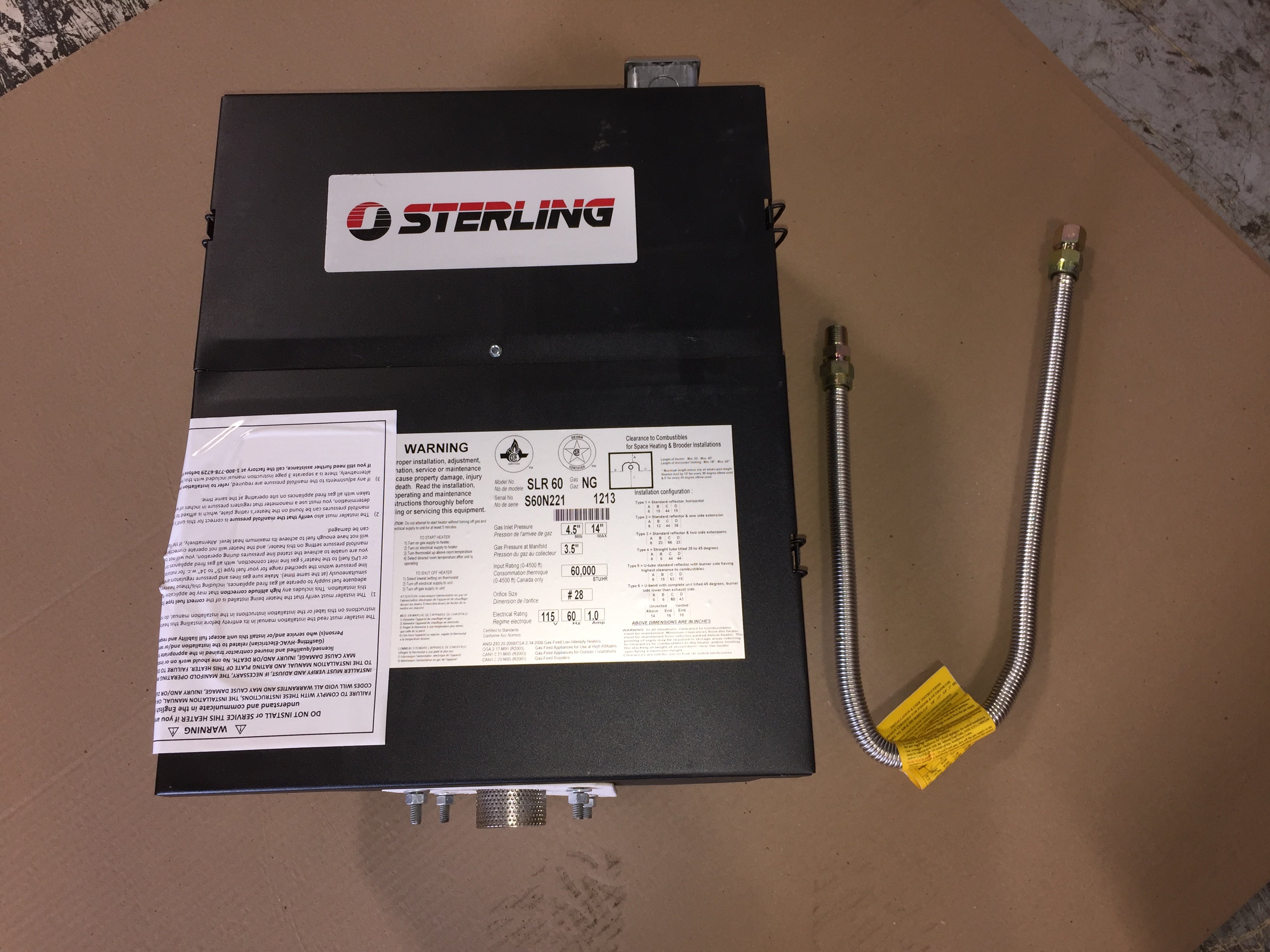 60,000 BTU Gas-Fired Infrared Unit Heater, 115/60/1, 1.0 Amp – Surplus City