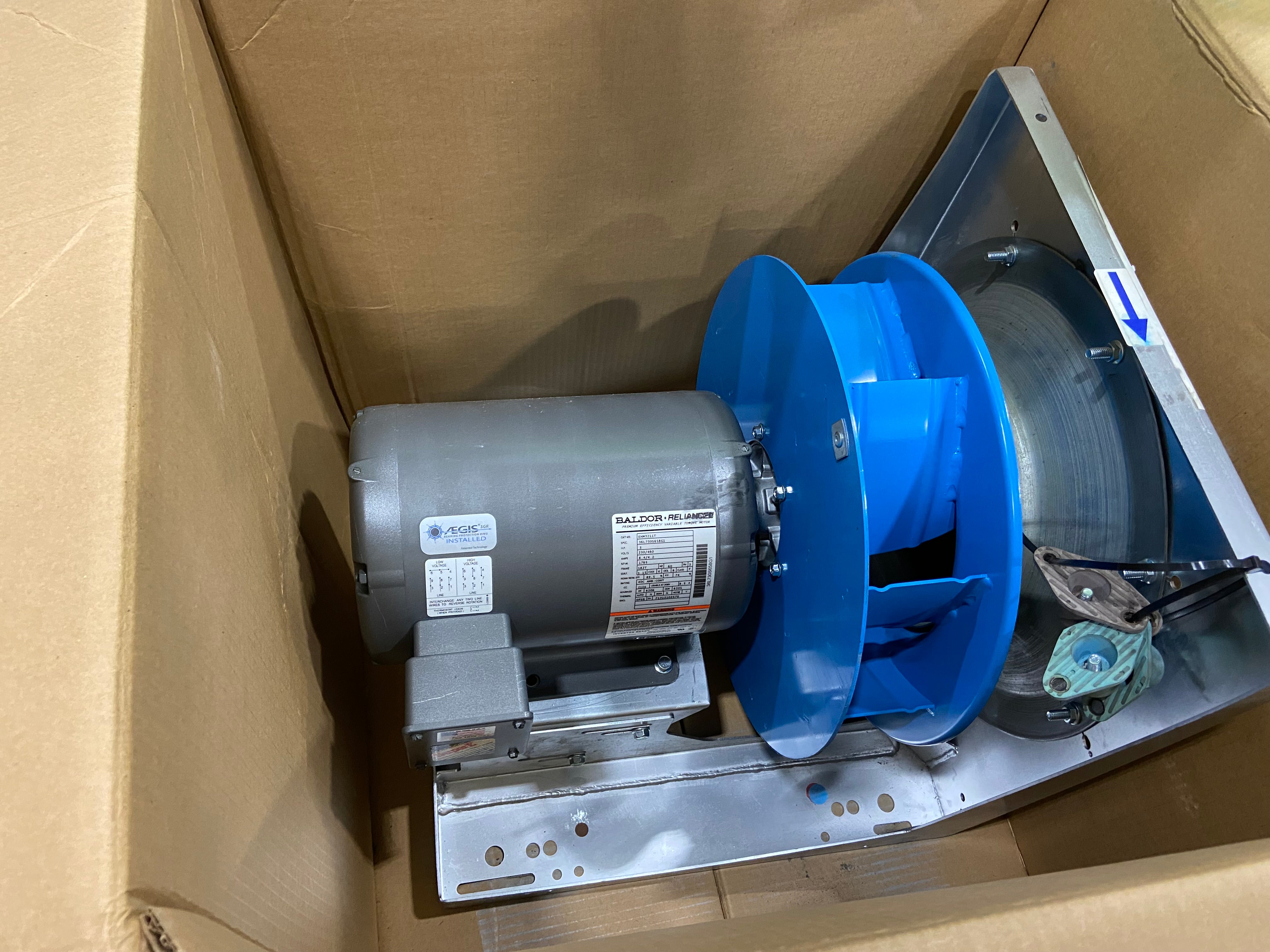 14" Single Inlet Direct Drive Plenum Fan w/3HP 230/460 Volt Motor RPM ...