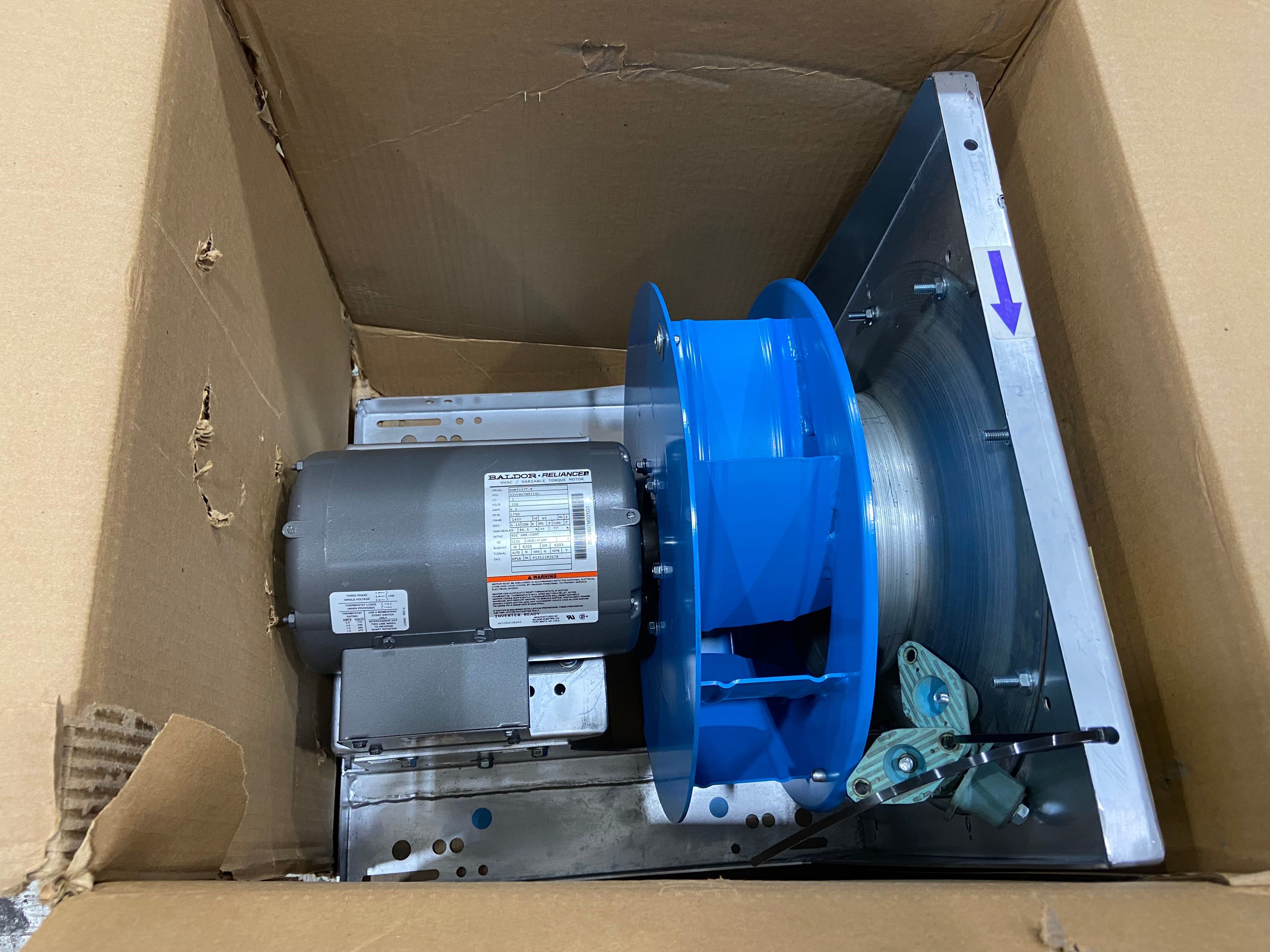 14" Single Inlet Direct Drive Plenum Fan w/2HP 208 Volt Motor RPM 2365 ...