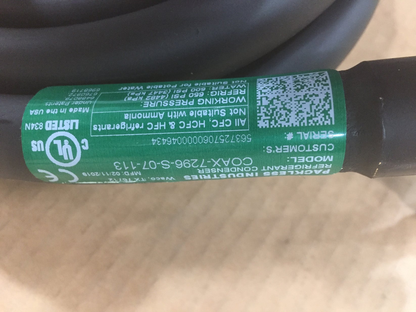 1 TON WATER COOLED REFRIGERANT CONDENSER, COAXIAL COIL – Surplus City