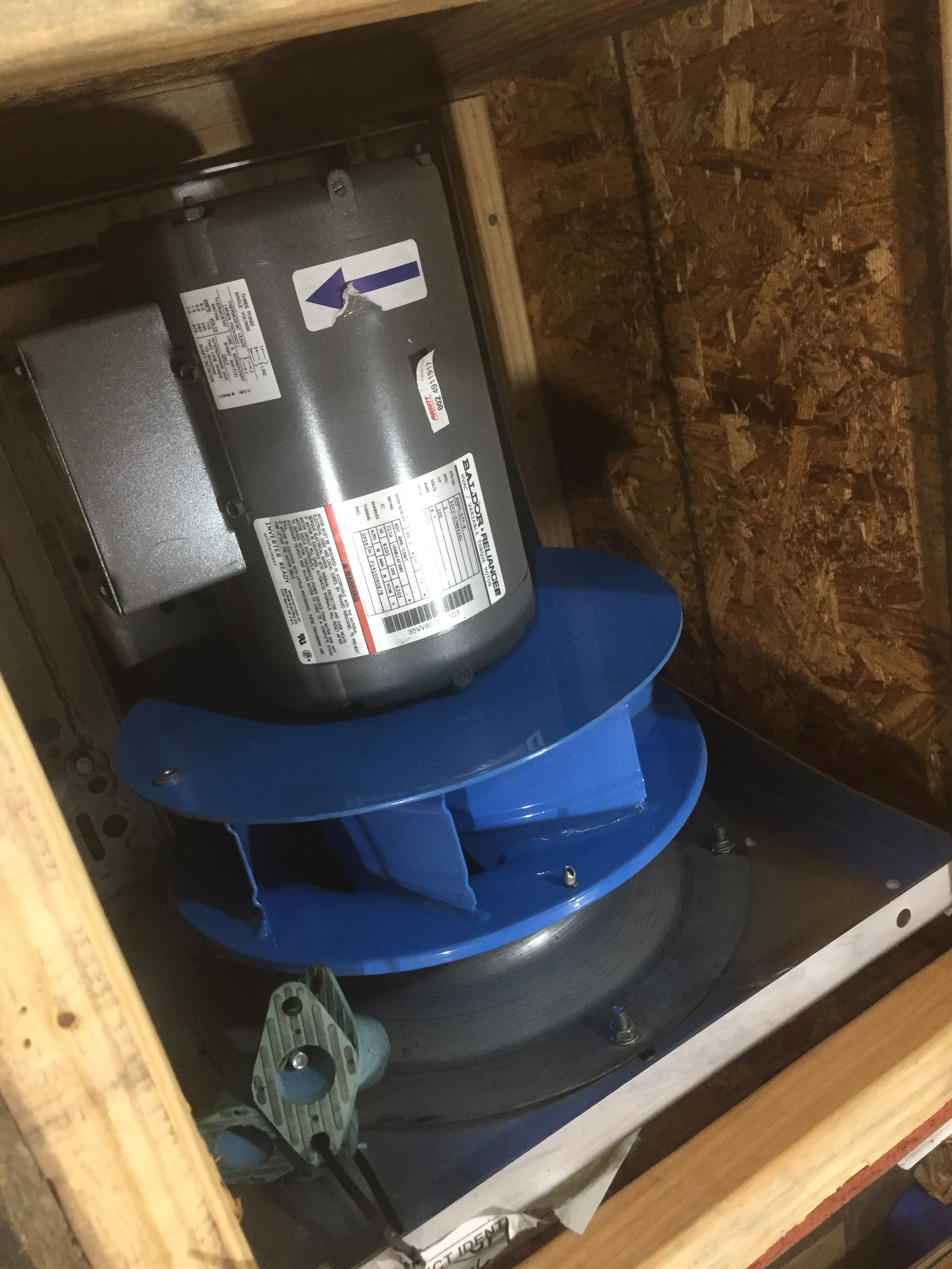 11" Single Inlet Direct Drive Plenum Fan w/2HP 200 Volt Motor RPM 1750 ...