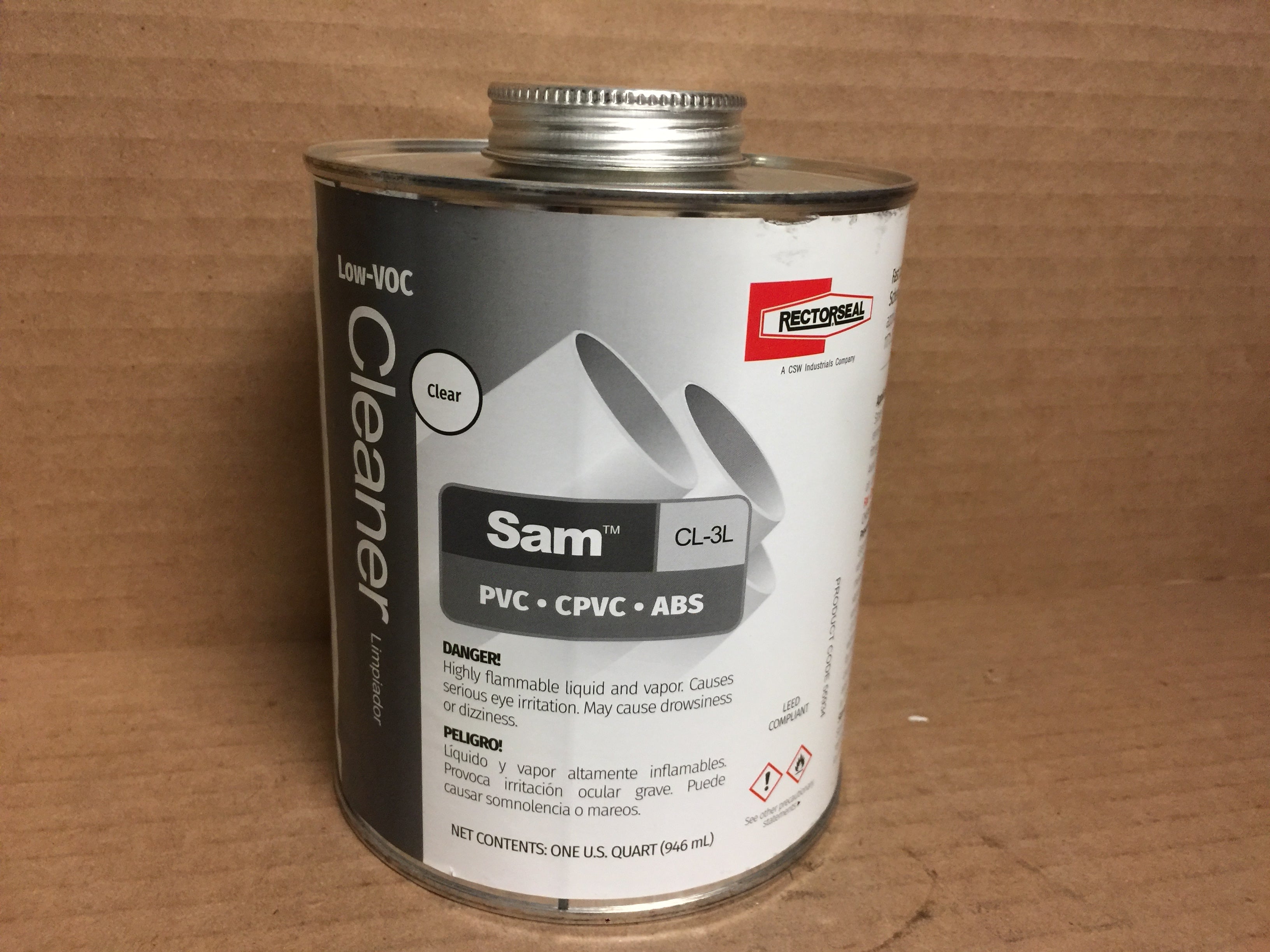 CHEMICAL; QUART, RECTORSEAL SAM CL-3L LOW VOC CLEANER FOR PVC, CPVC AN ...