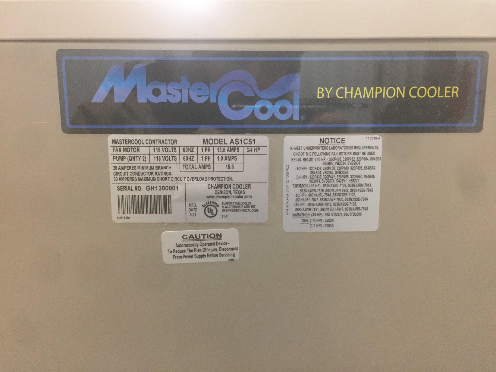 MASTERCOOLÂ® WHOLE HOUSE SIDE-DRAFT EVAPORATIVE COOLER AS1C51 – Surplus ...