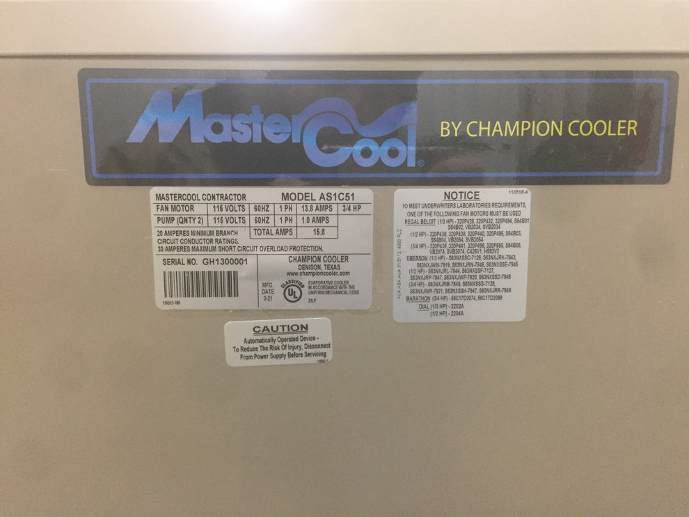 MASTERCOOLÂ® WHOLE HOUSE SIDE-DRAFT EVAPORATIVE COOLER AS1C51 – Surplus ...
