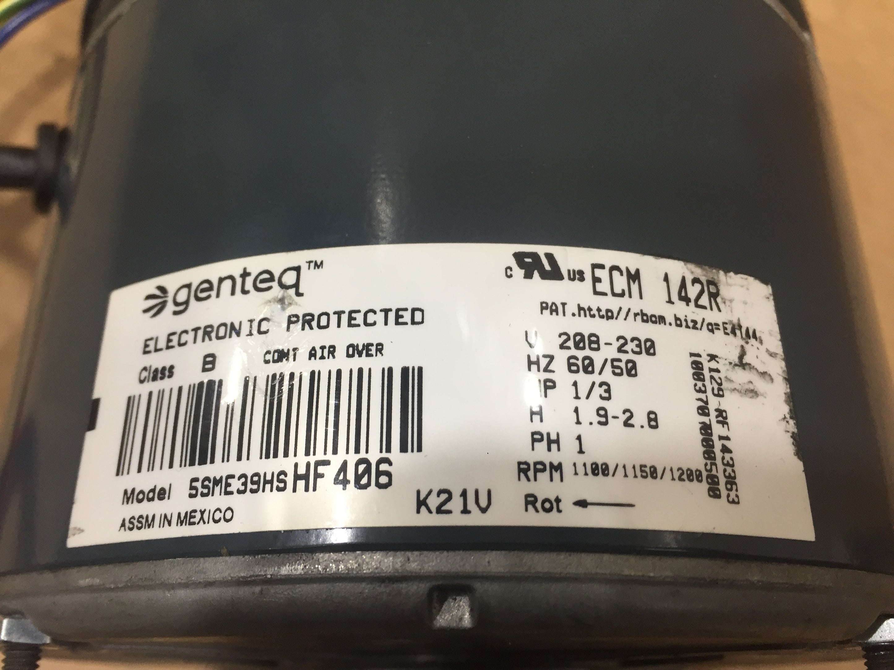 1/3 HP ECM 142R Blower Motor 208/230V 50/60Hz 1 Phase Variable Speed 1 ...