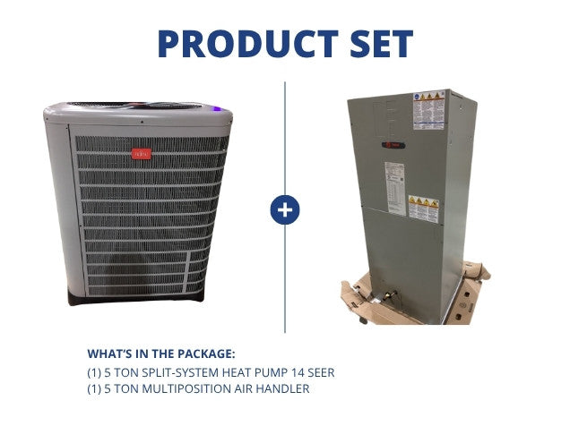 5 Ton Split-System Heat Pump 14 SEER and 5 Ton Multiposition Air Handl ...