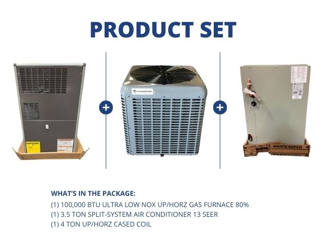 100,000 BTU Ultra Low NOx Up/Horz Gas Furnace 80%, 3.5 Ton SS AC 13 SE ...