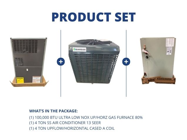100,000 BTU Ultra Low NOx Up/Horz Gas Furnace 80%, 4 Ton SS AC 13 SEER ...